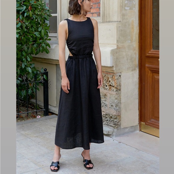 Pixie Market | Dresses | Pixie Market Beatrice Black Linen Midi Dress ...